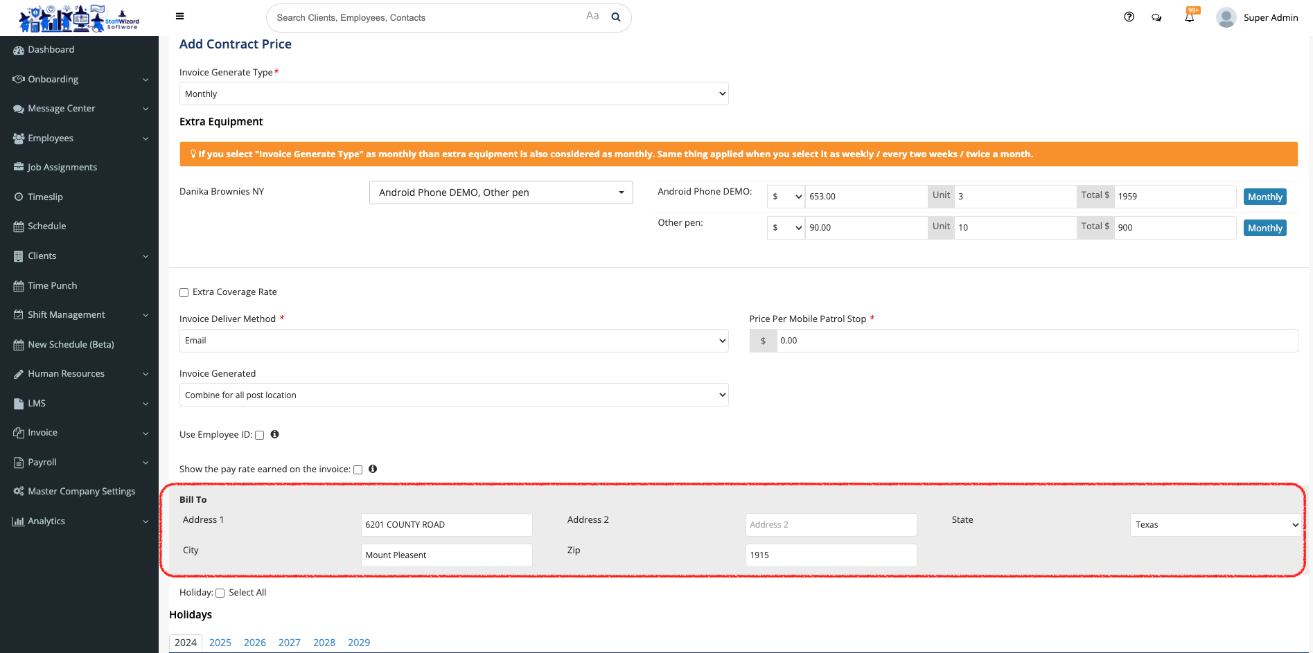 Invoice alternative 'Bill To' Address