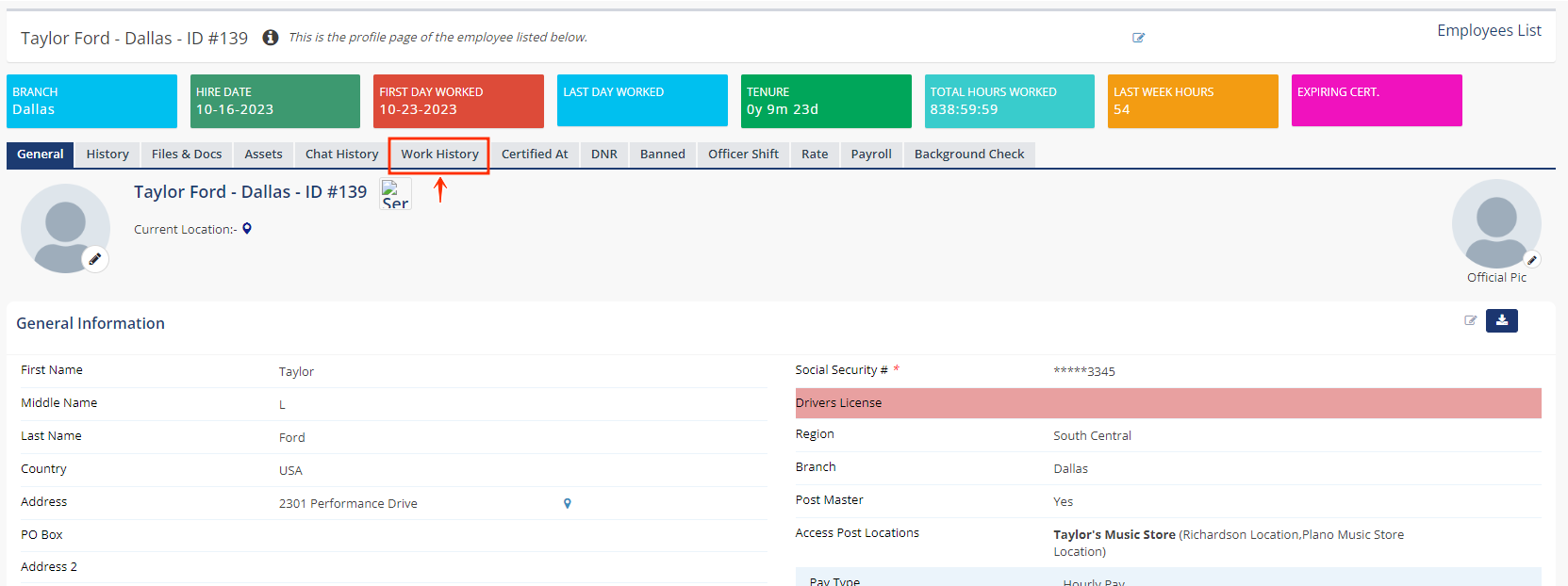 Where can I find an Employee´s Work History?