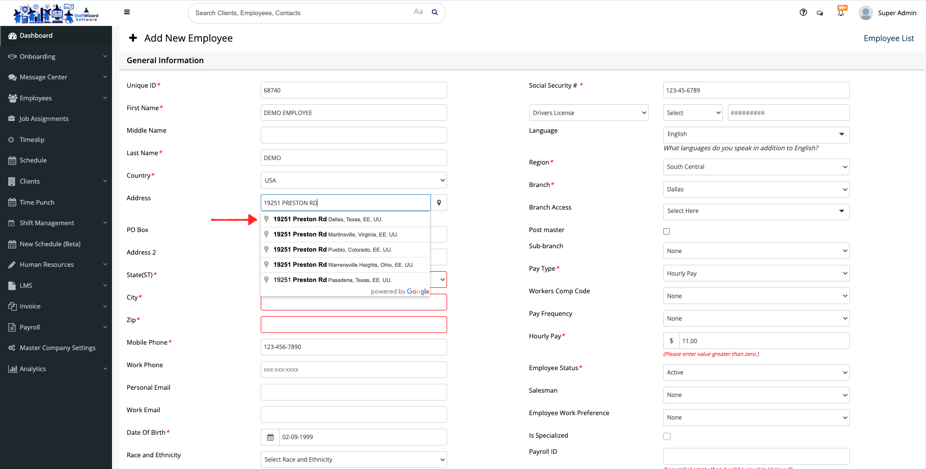 Adding a New Employee