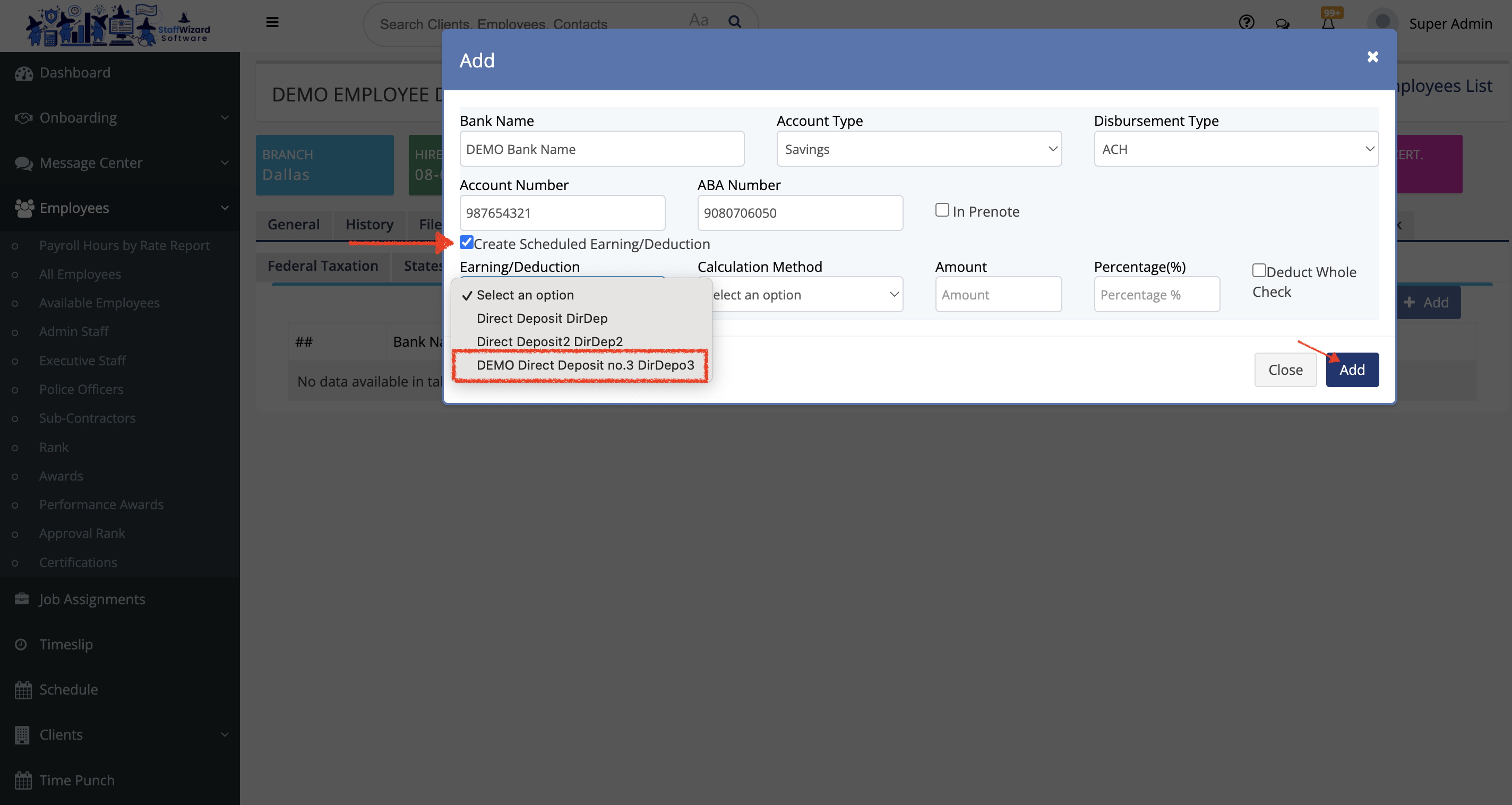 How to add a Direct Deposit?