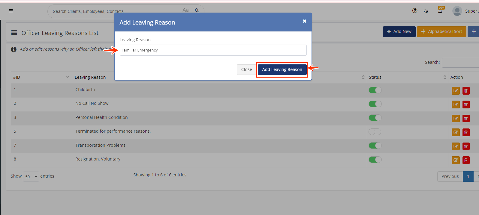 How to edit/add new reasons for leaving in the PCF(Personnel Change Forms)