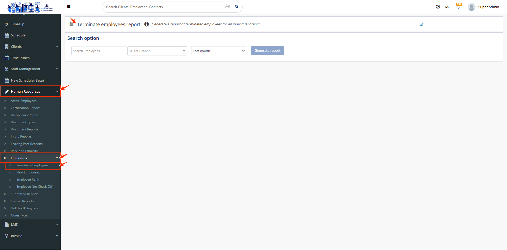 Terminated Employees Report