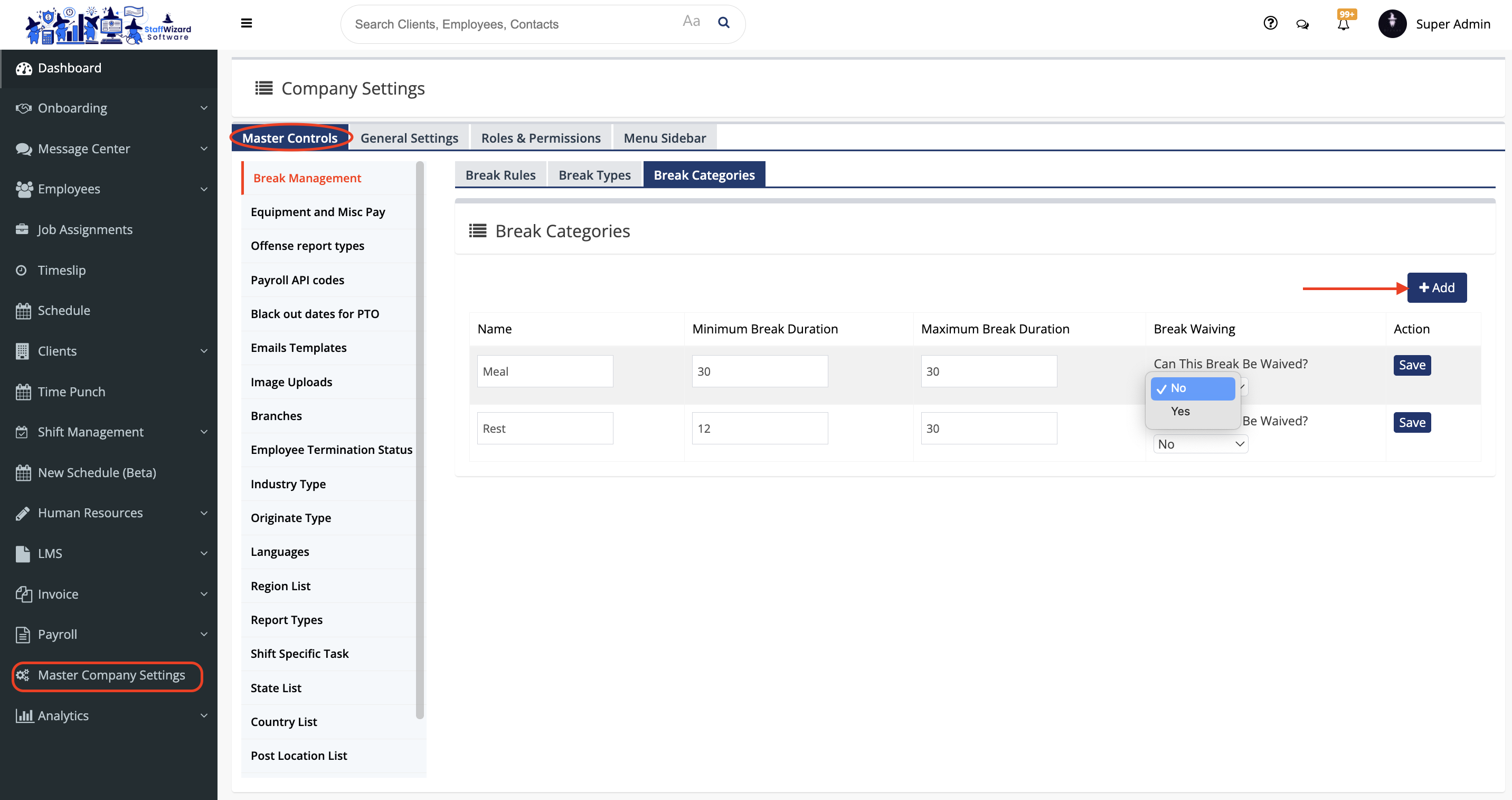 How to configure a Break Category