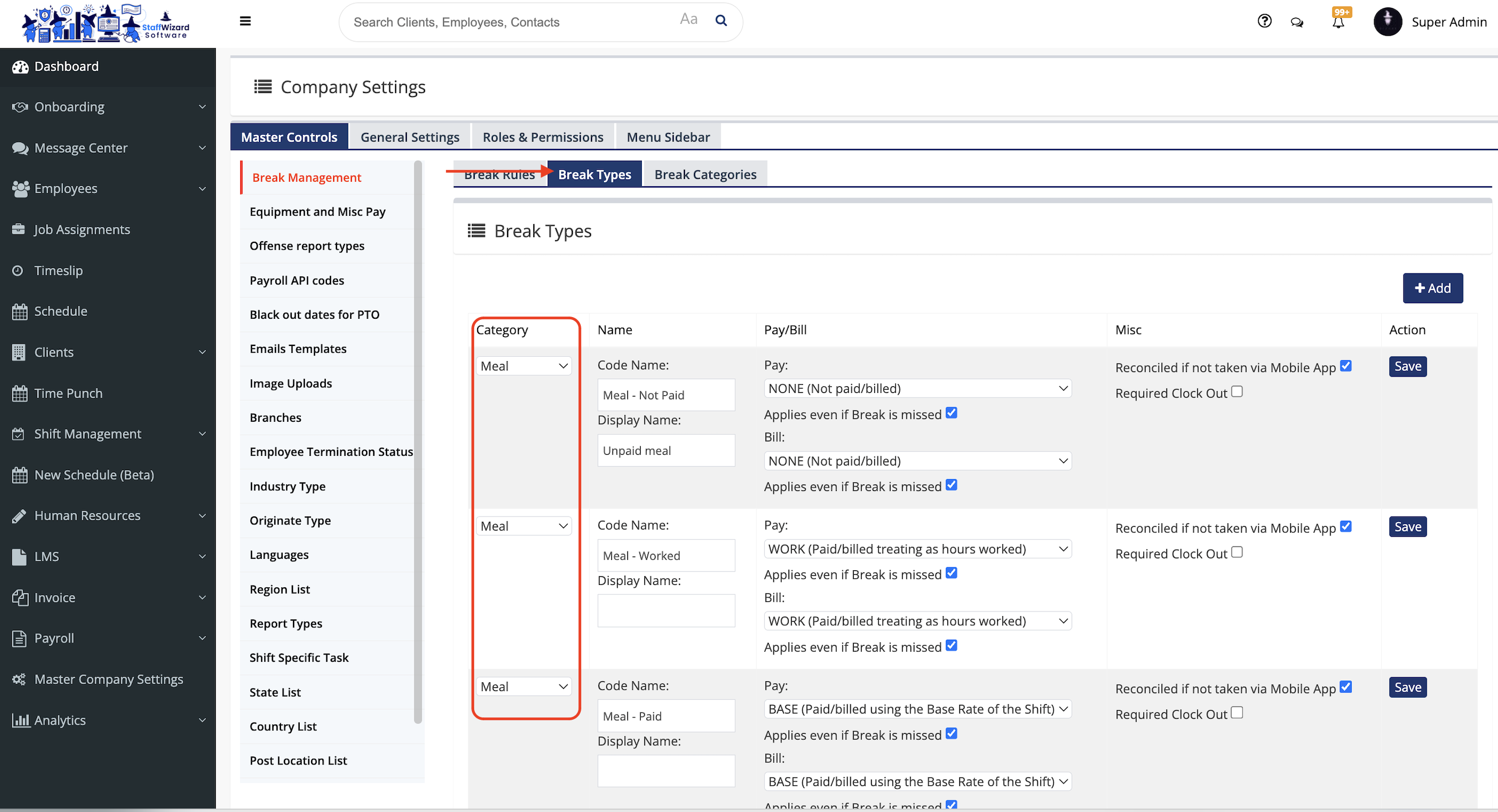 How to configure a Break Category